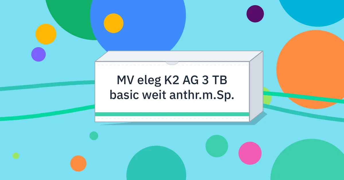 Symbolbild: Packung mit der Aufschrift MV eleg K2 AG 3 TB basic weit anthr.m.Sp. (PZN 00205357) – Verfügbarkeit und Bezug in Apotheken in Frankfurt am Main