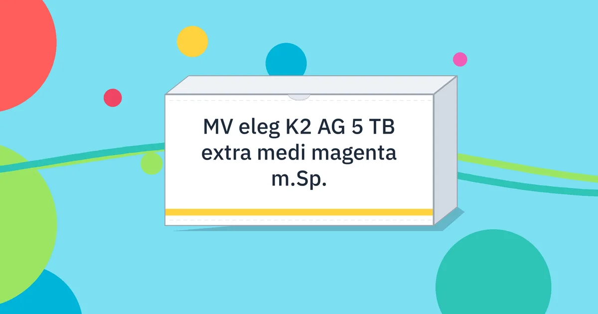 Symbolbild: Packung mit der Aufschrift MV eleg K2 AG 5 TB extra medi magenta m.Sp. (PZN 14640393) – Verfügbarkeit und Bezug in Apotheken in Frankfurt am Main