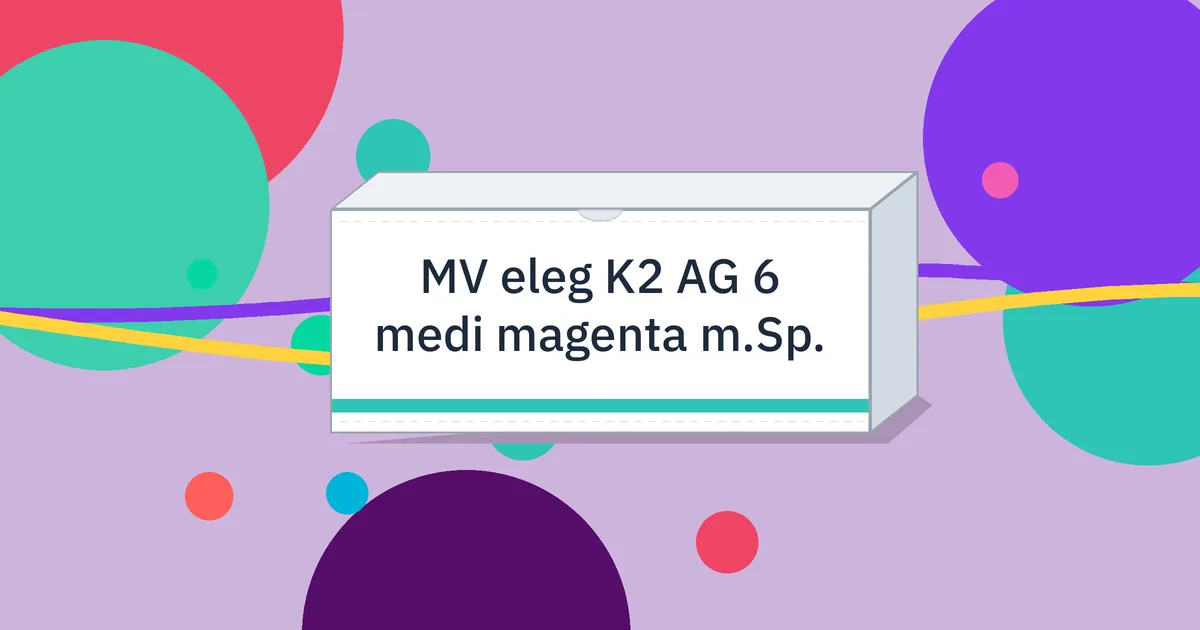 Symbolbild: Packung mit der Aufschrift MV eleg K2 AG 6 medi magenta m.Sp. (PZN 15282978) – Verfügbarkeit und Bezug in Apotheken in Frankfurt am Main