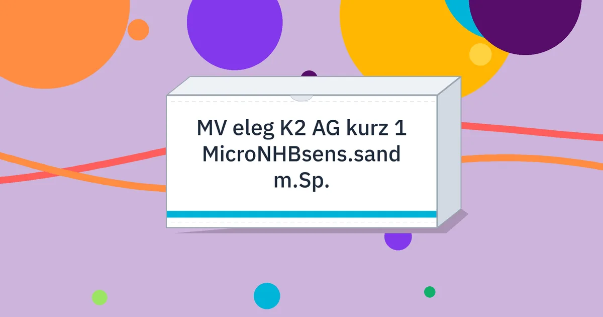 Symbolbild: Packung mit der Aufschrift MV eleg K2 AG kurz 1 MicroNHBsens.sand m.Sp. (PZN 18927068) – Verfügbarkeit und Bezug in Apotheken in Frankfurt am Main