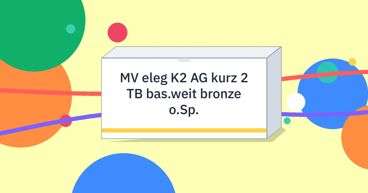 Symbolbild: Packung mit der Aufschrift MV eleg K2 AG kurz 2 TB bas.weit bronze o.Sp. (PZN 14717457) – Verfügbarkeit und Bezug in Apotheken in Frankfurt am Main