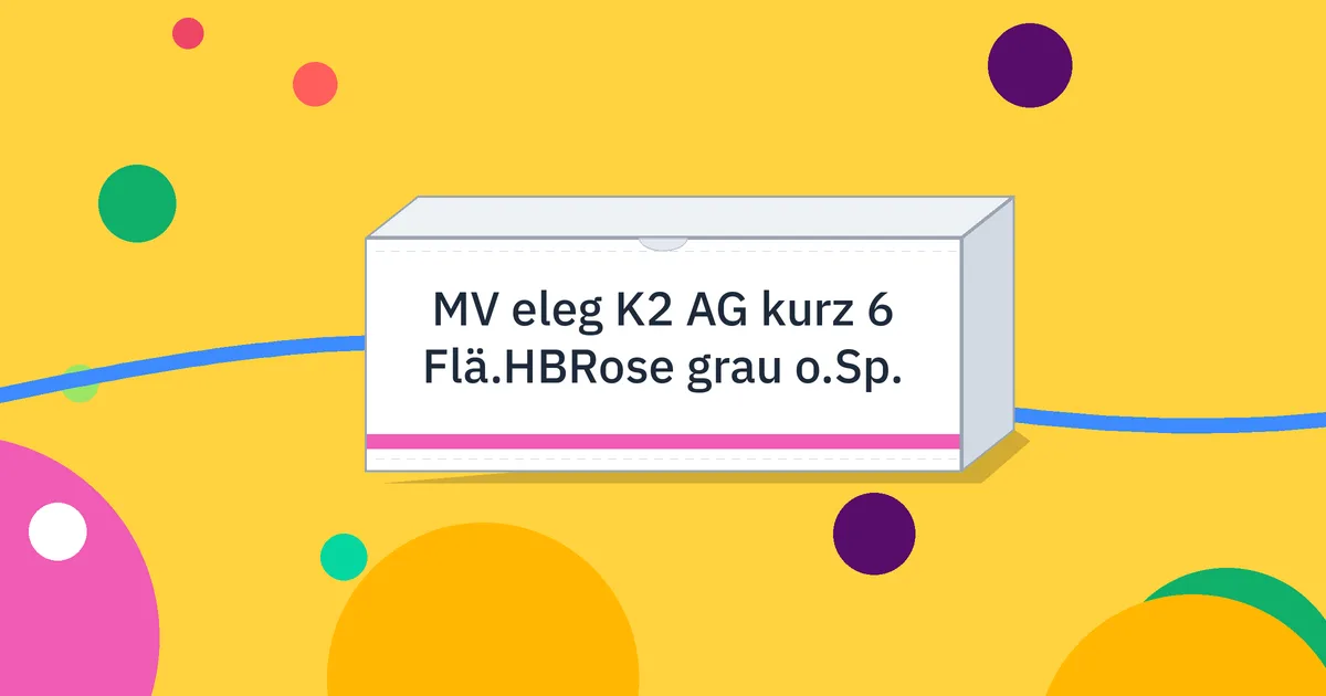Symbolbild: Packung mit der Aufschrift MV eleg K2 AG kurz 6 Flä.HBRose grau o.Sp. (PZN 18925721) – Verfügbarkeit und Bezug in Apotheken in Frankfurt am Main