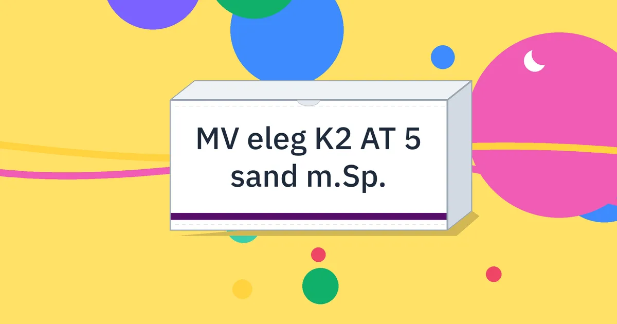 Symbolbild: Packung mit der Aufschrift MV eleg K2 AT 5 sand m.Sp. (PZN 18922898) – Verfügbarkeit und Bezug in Apotheken in Frankfurt am Main