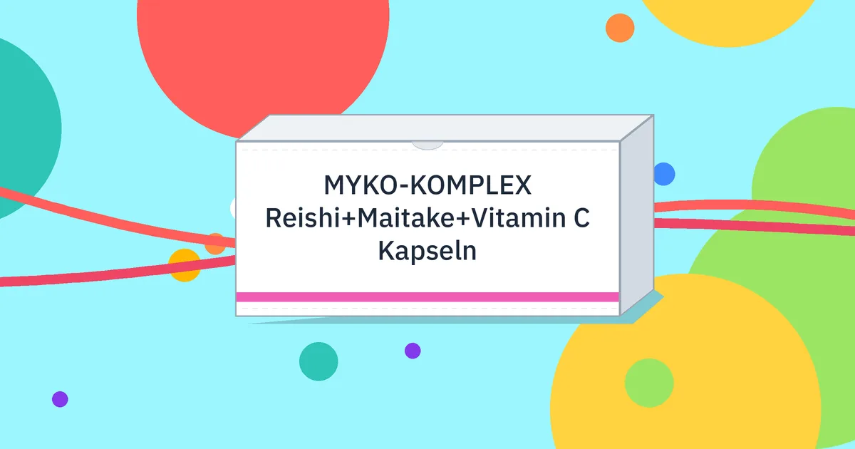 Symbolbild: Packung mit der Aufschrift MYKO-KOMPLEX Reishi+Maitake+Vitamin C Kapseln (PZN 20284376) – Verfügbarkeit und Bezug in Apotheken in Frankfurt am Main