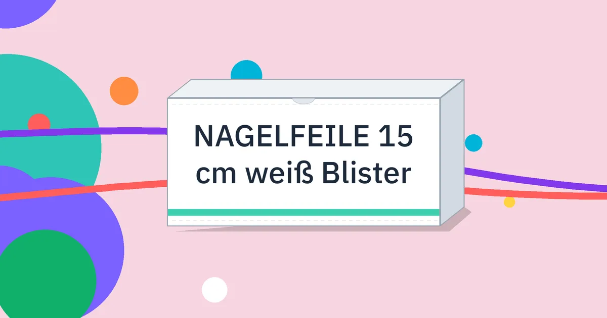 Symbolbild: Packung mit der Aufschrift NAGELFEILE 15 cm weiß Blister (PZN 10349732) – Verfügbarkeit und Bezug in Apotheken in Frankfurt am Main