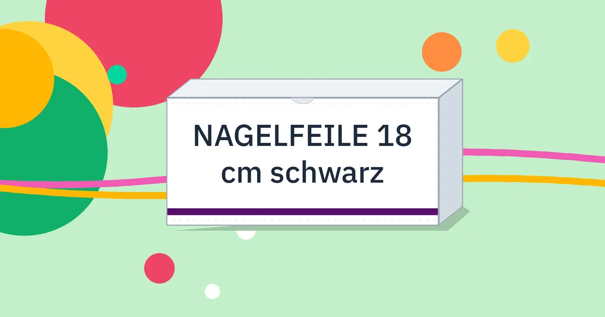 Symbolbild: Packung mit der Aufschrift NAGELFEILE 18 cm schwarz (PZN 01516409) – Verfügbarkeit und Bezug in Apotheken in Frankfurt am Main