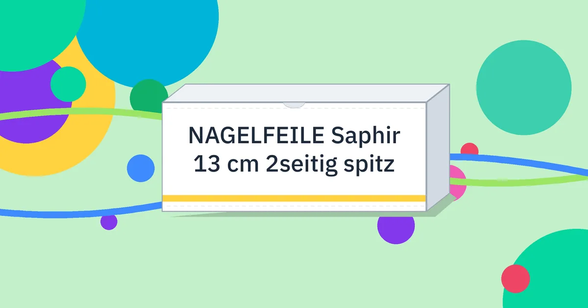 Symbolbild: Packung mit der Aufschrift NAGELFEILE Saphir 13 cm 2seitig spitz (PZN 10932696) – Verfügbarkeit und Bezug in Apotheken in Frankfurt am Main