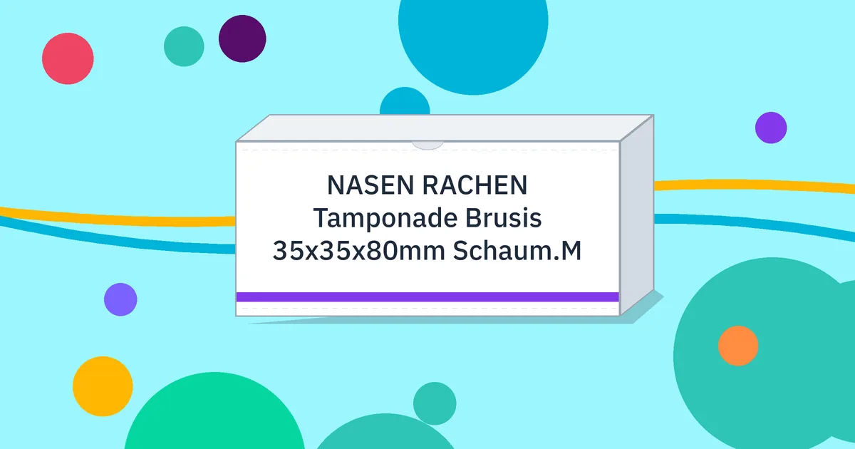 Symbolbild: Packung mit der Aufschrift NASEN RACHEN Tamponade Brusis 35x35x80mm Schaum.M (PZN 16145427) – Verfügbarkeit und Bezug in Apotheken in Frankfurt am Main
