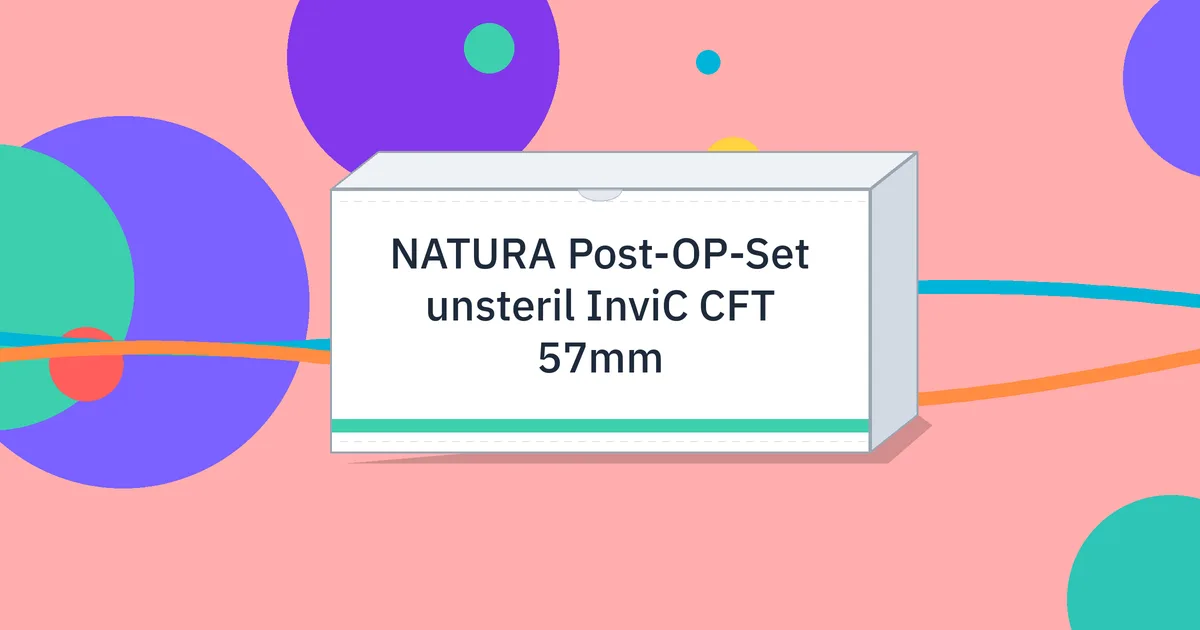 Symbolbild: Packung mit der Aufschrift NATURA Post-OP-Set unsteril InviC CFT 57mm (PZN 17871265) – Verfügbarkeit und Bezug in Apotheken in Frankfurt am Main