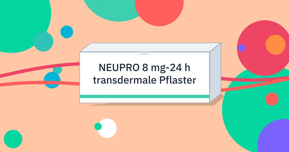 Symbolbild: Packung mit der Aufschrift NEUPRO 8 mg-24 h transdermale Pflaster (PZN 10625971) – Verfügbarkeit und Bezug in Apotheken in Frankfurt am Main