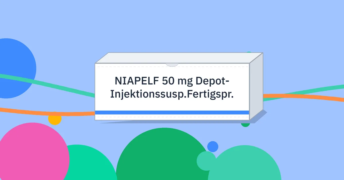 Symbolbild: Packung mit der Aufschrift NIAPELF 50 mg Depot-Injektionssusp.Fertigspr. (PZN 20330461) – Verfügbarkeit und Bezug in Apotheken in Frankfurt am Main