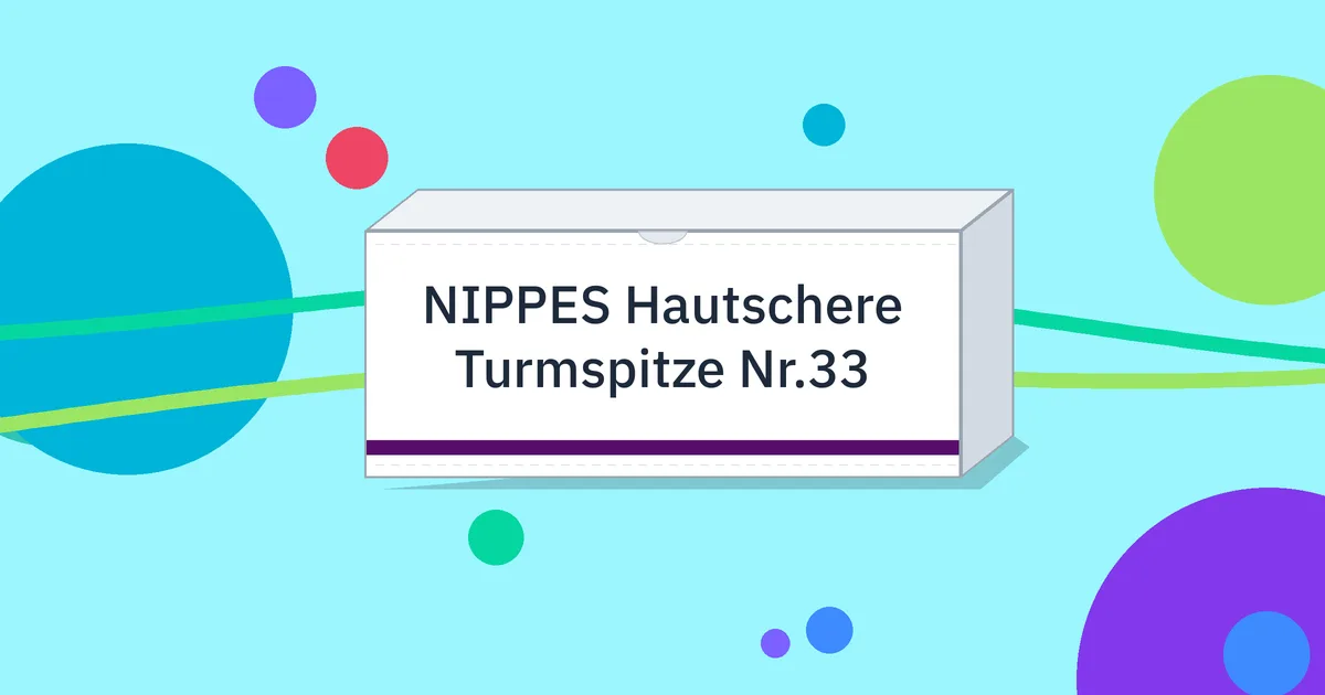 Symbolbild: Packung mit der Aufschrift NIPPES Hautschere Turmspitze Nr.33 (PZN 07615325) – Verfügbarkeit und Bezug in Apotheken in Frankfurt am Main