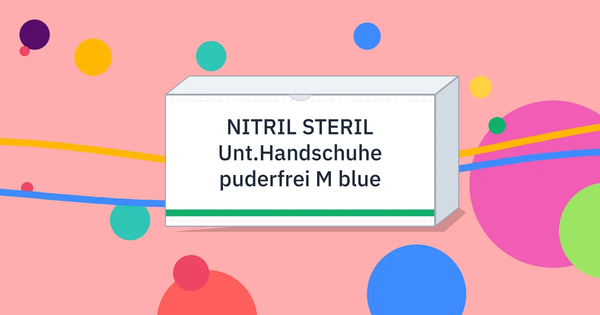 Symbolbild: Packung mit der Aufschrift NITRIL STERIL Unt.Handschuhe puderfrei M blue (PZN 19444219) – Verfügbarkeit und Bezug in Apotheken in Frankfurt am Main