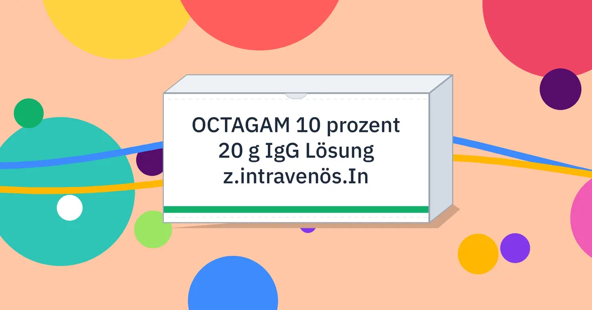 Symbolbild: Packung mit der Aufschrift OCTAGAM 10 prozent 20 g IgG Lösung z.intravenös.In (PZN 13352410) – Verfügbarkeit und Bezug in Apotheken in Frankfurt am Main