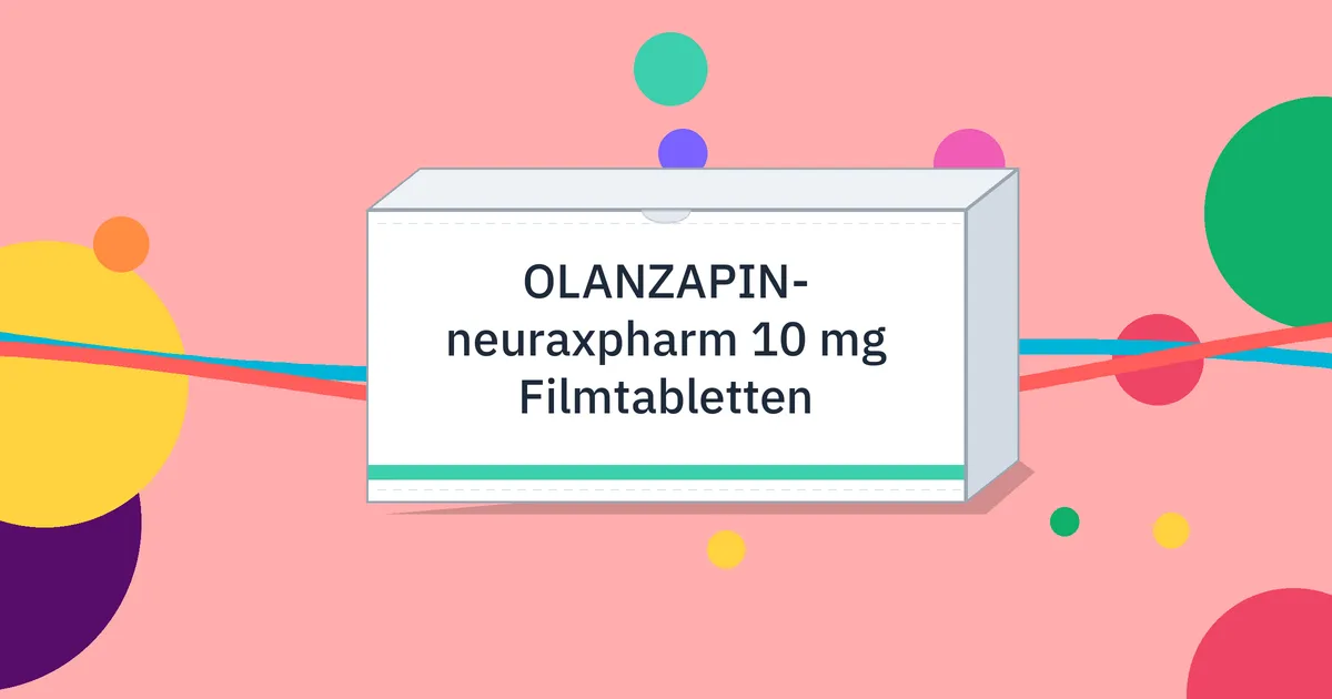Symbolbild: Packung mit der Aufschrift OLANZAPIN-neuraxpharm 10 mg Filmtabletten (PZN 06082803) – Verfügbarkeit und Bezug in Apotheken in Frankfurt am Main