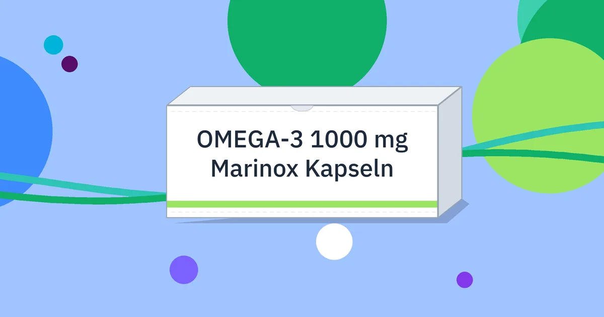 Symbolbild: Packung mit der Aufschrift OMEGA-3 1000 mg Marinox Kapseln (PZN 10225585) – Verfügbarkeit und Bezug in Apotheken in Frankfurt am Main