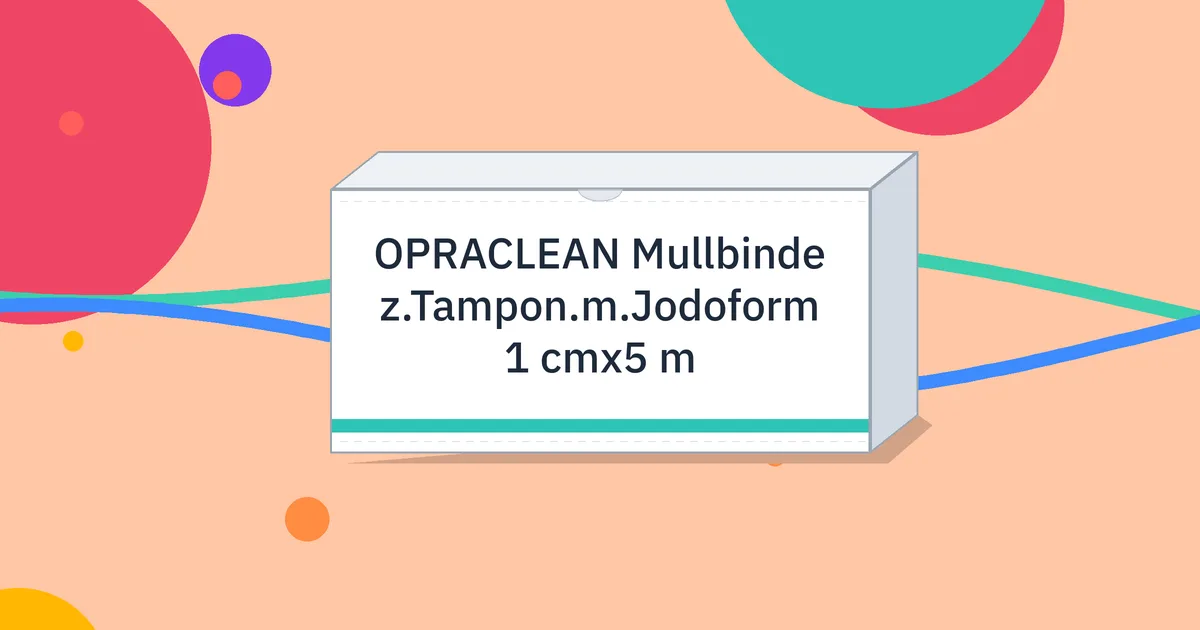 Symbolbild: Packung mit der Aufschrift OPRACLEAN Mullbinde z.Tampon.m.Jodoform 1 cmx5 m (PZN 04436757) – Verfügbarkeit und Bezug in Apotheken in Frankfurt am Main