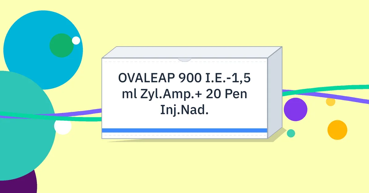 Symbolbild: Packung mit der Aufschrift OVALEAP 900 I.E.-1,5 ml Zyl.Amp.+ 20 Pen Inj.Nad. (PZN 18046043) – Verfügbarkeit und Bezug in Apotheken in Frankfurt am Main