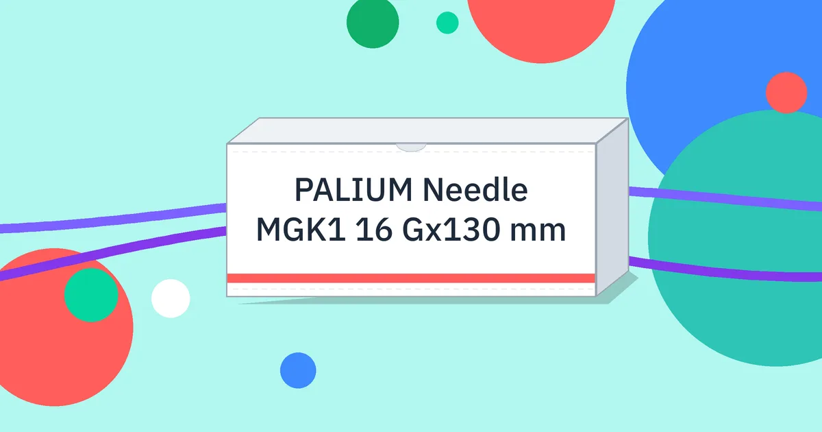 Symbolbild: Packung mit der Aufschrift PALIUM Needle MGK1 16 Gx130 mm (PZN 14383714) – Verfügbarkeit und Bezug in Apotheken in Frankfurt am Main