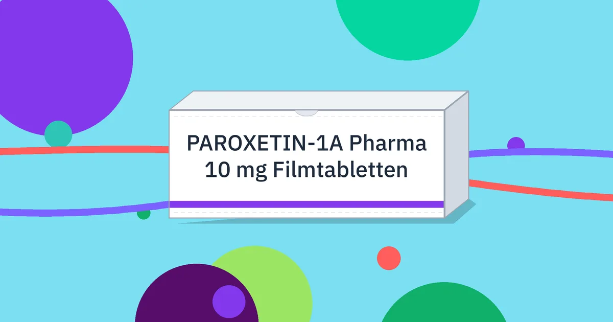 Symbolbild: Packung mit der Aufschrift PAROXETIN-1A Pharma 10 mg Filmtabletten (PZN 03791901) – Verfügbarkeit und Bezug in Apotheken in Frankfurt am Main