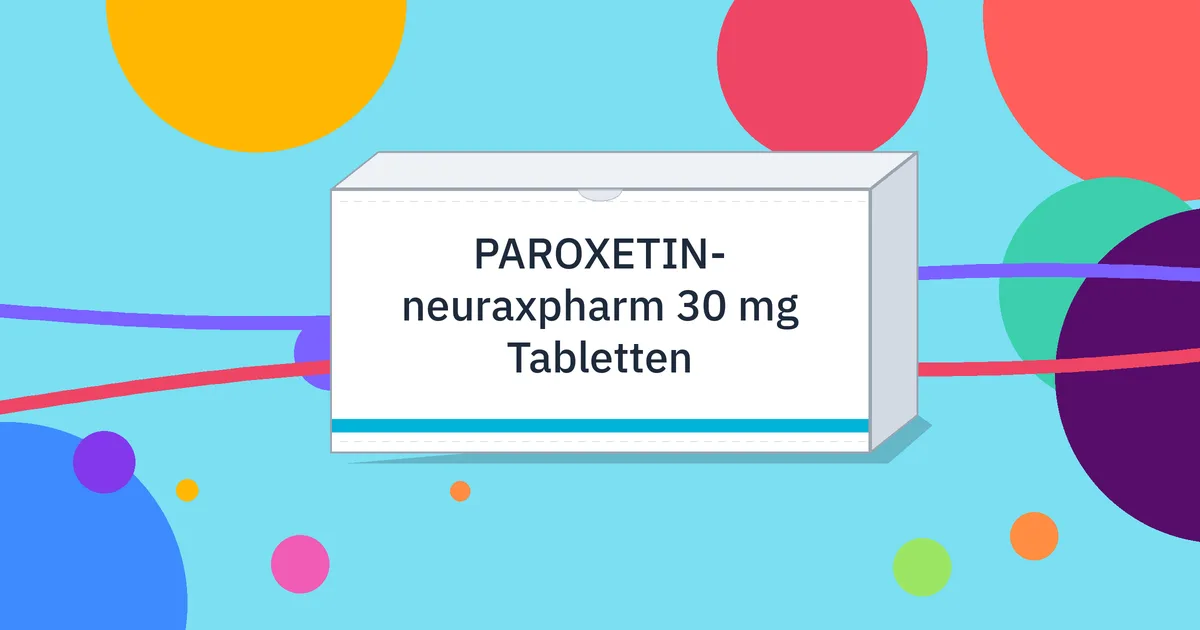Symbolbild: Packung mit der Aufschrift PAROXETIN-neuraxpharm 30 mg Tabletten (PZN 00321879) – Verfügbarkeit und Bezug in Apotheken in Frankfurt am Main