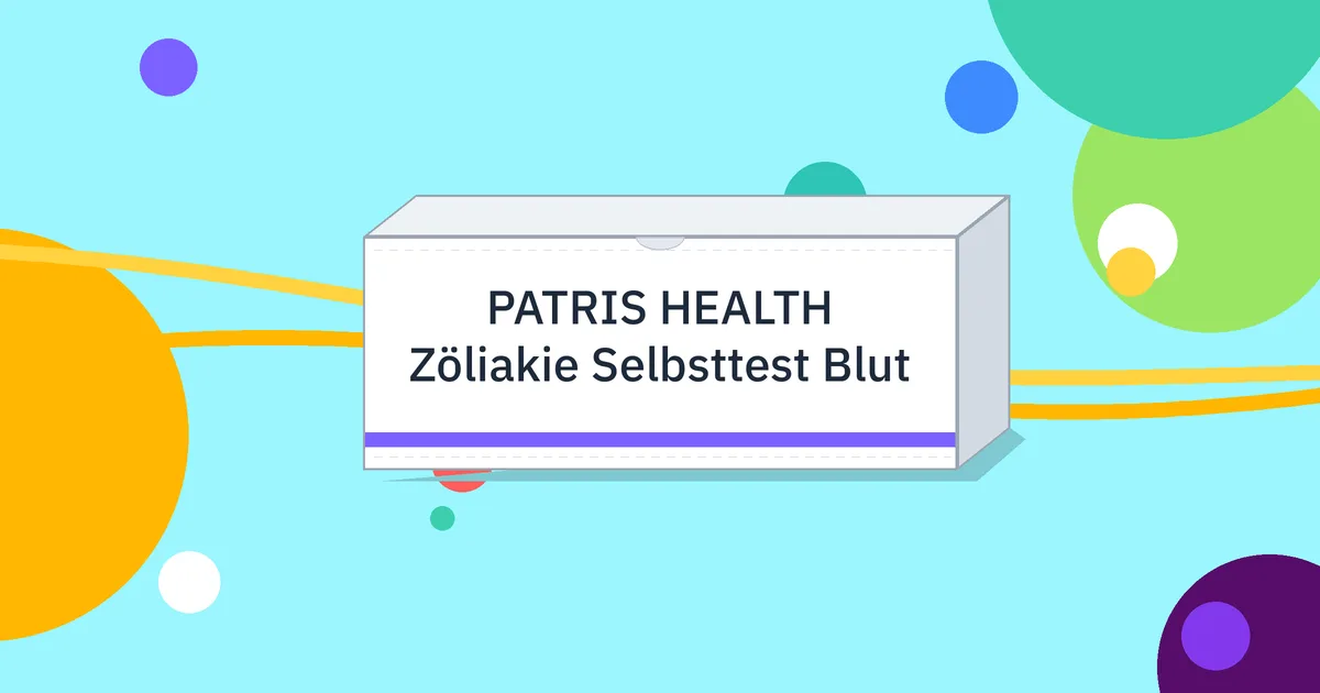 Symbolbild: Packung mit der Aufschrift PATRIS HEALTH Zöliakie Selbsttest Blut (PZN 18133807) – Verfügbarkeit und Bezug in Apotheken in Frankfurt am Main