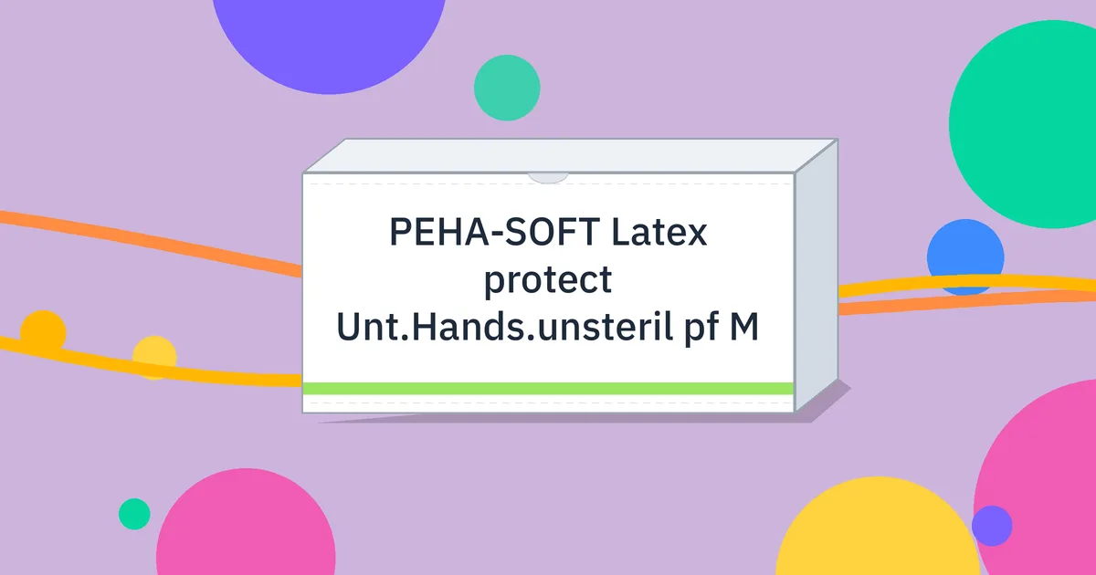 Symbolbild: Packung mit der Aufschrift PEHA-SOFT Latex protect Unt.Hands.unsteril pf M (PZN 18605695) – Verfügbarkeit und Bezug in Apotheken in Frankfurt am Main