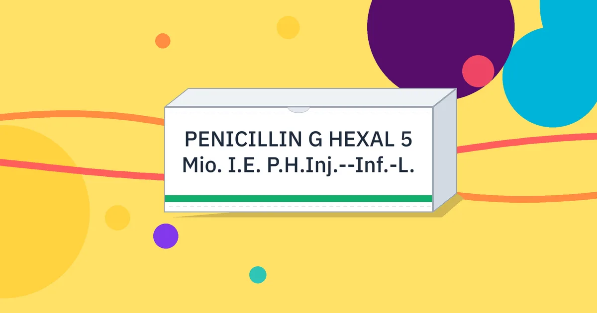 Symbolbild: Packung mit der Aufschrift PENICILLIN G HEXAL 5 Mio. I.E. P.H.Inj.--Inf.-L. (PZN 16849789) – Verfügbarkeit und Bezug in Apotheken in Frankfurt am Main