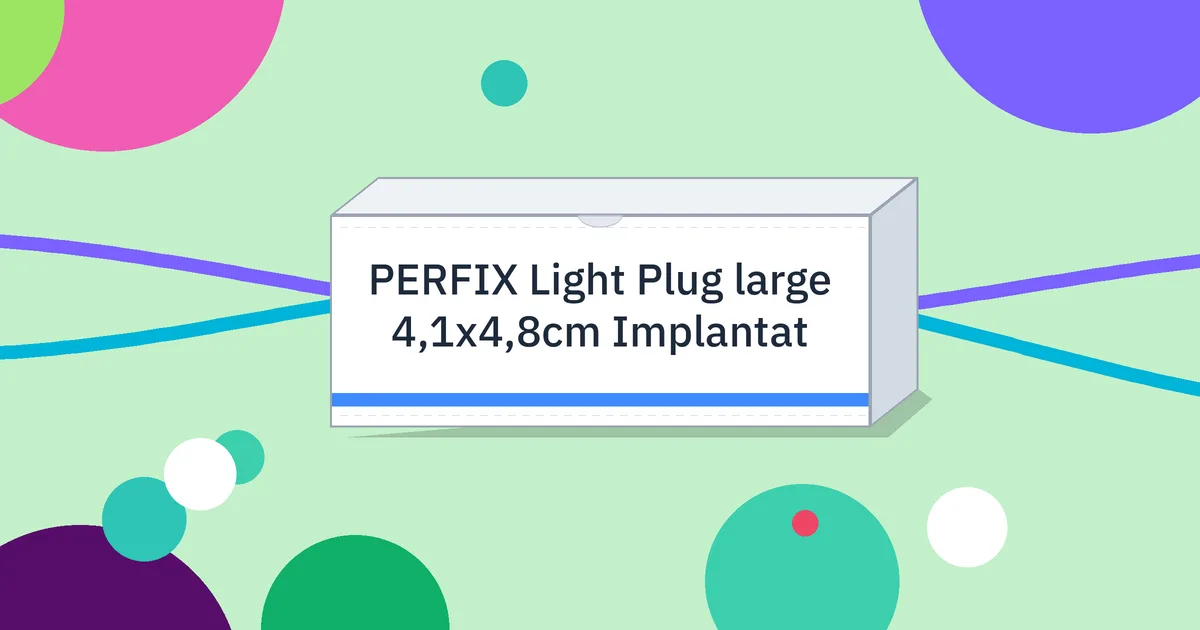 Symbolbild: Packung mit der Aufschrift PERFIX Light Plug large 4,1x4,8cm Implantat (PZN 06901135) – Verfügbarkeit und Bezug in Apotheken in Frankfurt am Main