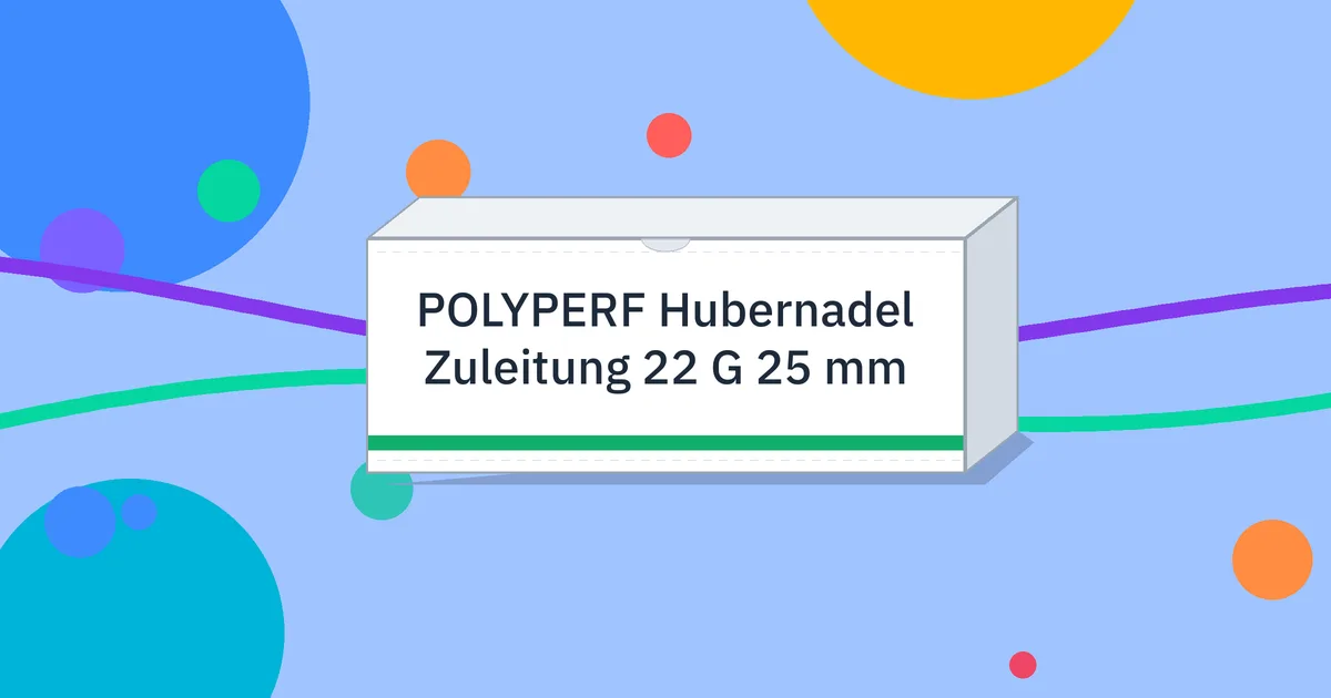Symbolbild: Packung mit der Aufschrift POLYPERF Hubernadel Zuleitung 22 G 25 mm (PZN 12426098) – Verfügbarkeit und Bezug in Apotheken in Frankfurt am Main