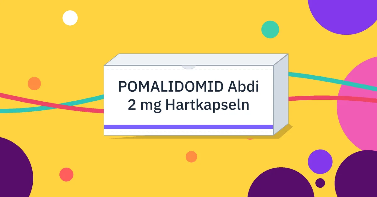 Symbolbild: Packung mit der Aufschrift POMALIDOMID Abdi 2 mg Hartkapseln (PZN 20186047) – Verfügbarkeit und Bezug in Apotheken in Frankfurt am Main