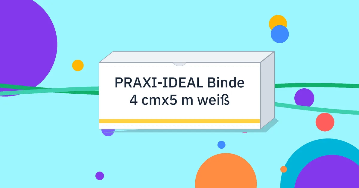 Symbolbild: Packung mit der Aufschrift PRAXI-IDEAL Binde 4 cmx5 m weiß (PZN 12826811) – Verfügbarkeit und Bezug in Apotheken in Frankfurt am Main