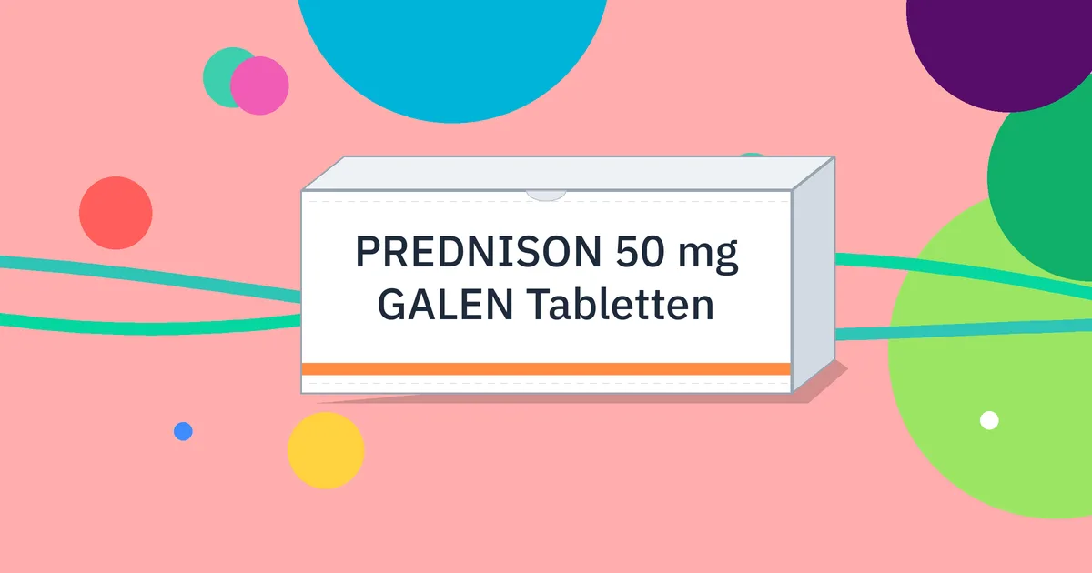 Symbolbild: Packung mit der Aufschrift PREDNISON 50 mg GALEN Tabletten (PZN 00745869) – Verfügbarkeit und Bezug in Apotheken in Frankfurt am Main