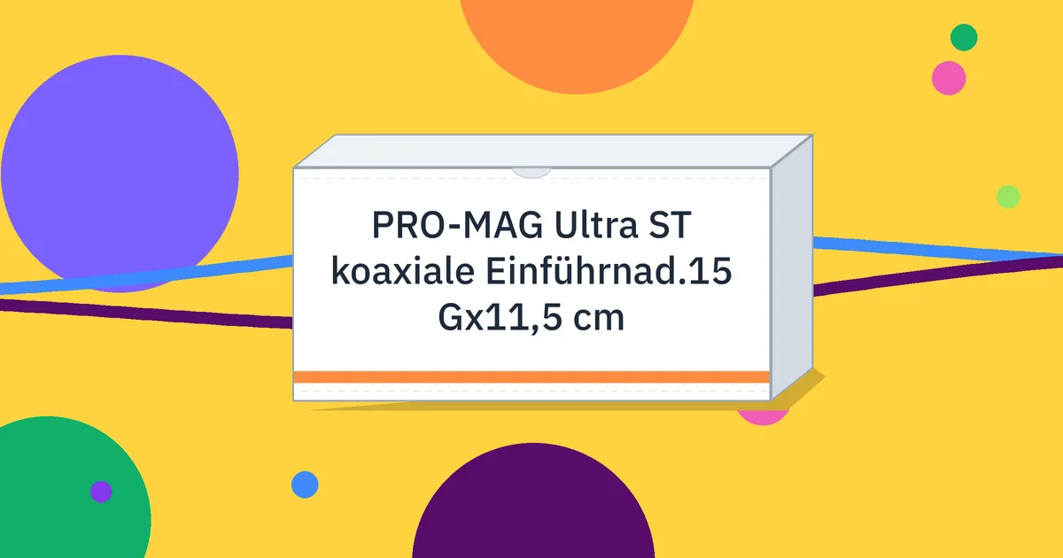 Symbolbild: Packung mit der Aufschrift PRO-MAG Ultra ST koaxiale Einführnad.15 Gx11,5 cm (PZN 06768802) – Verfügbarkeit und Bezug in Apotheken in Frankfurt am Main