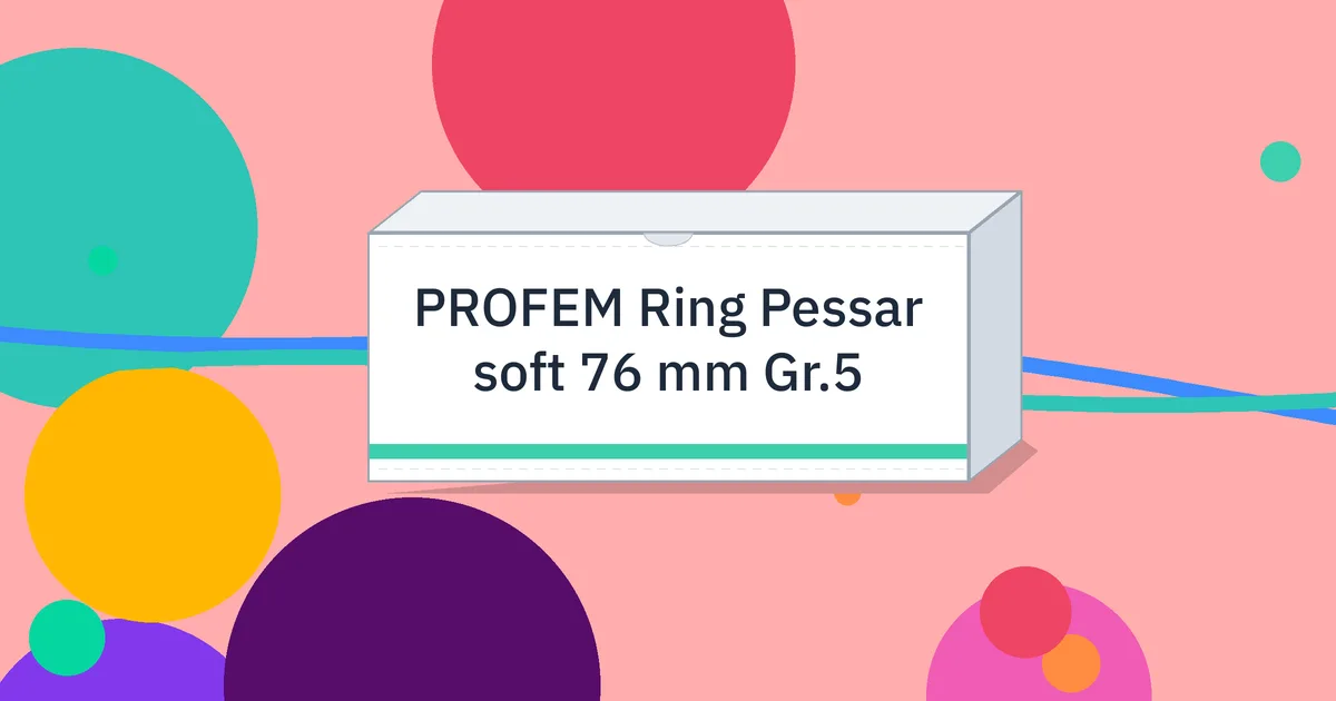Symbolbild: Packung mit der Aufschrift PROFEM Ring Pessar soft 76 mm Gr.5 (PZN 19292666) – Verfügbarkeit und Bezug in Apotheken in Frankfurt am Main