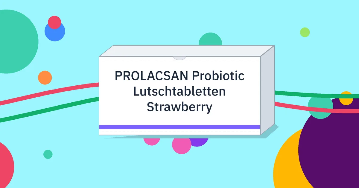 Symbolbild: Packung mit der Aufschrift PROLACSAN Probiotic Lutschtabletten Strawberry (PZN 20637998) – Verfügbarkeit und Bezug in Apotheken in Frankfurt am Main