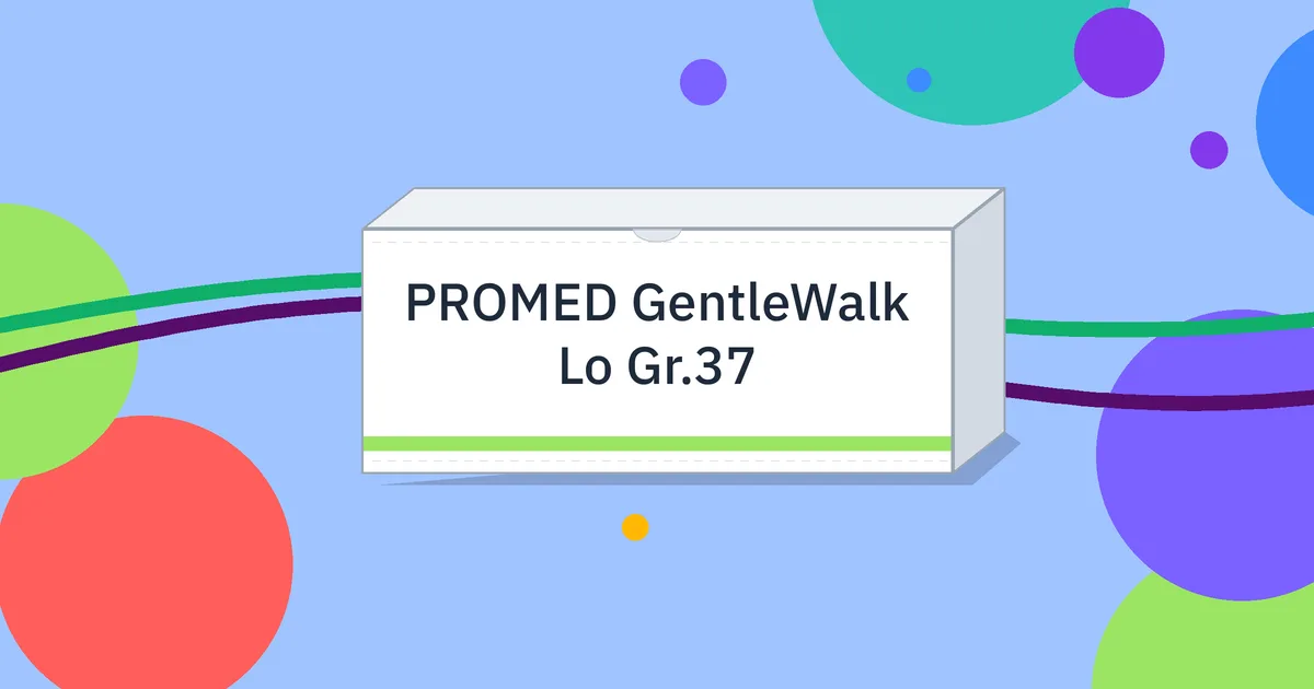 Symbolbild: Packung mit der Aufschrift PROMED GentleWalk Lo Gr.37 (PZN 07288286) – Verfügbarkeit und Bezug in Apotheken in Frankfurt am Main