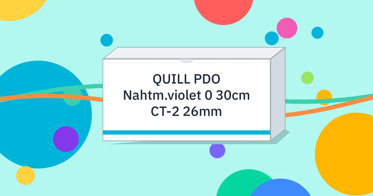 Symbolbild: Packung mit der Aufschrift QUILL PDO Nahtm.violet 0 30cm CT-2 26mm (PZN 17990739) – Verfügbarkeit und Bezug in Apotheken in Frankfurt am Main