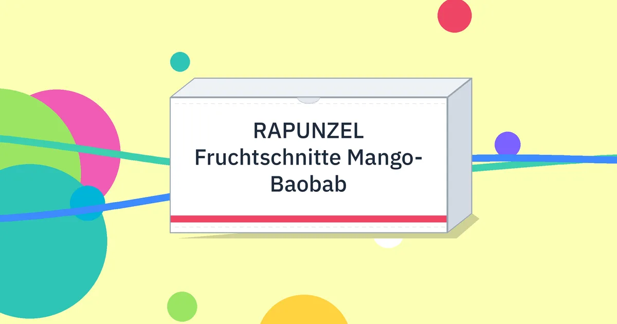 Symbolbild: Packung mit der Aufschrift RAPUNZEL Fruchtschnitte Mango-Baobab (PZN 14295950) – Verfügbarkeit und Bezug in Apotheken in Frankfurt am Main