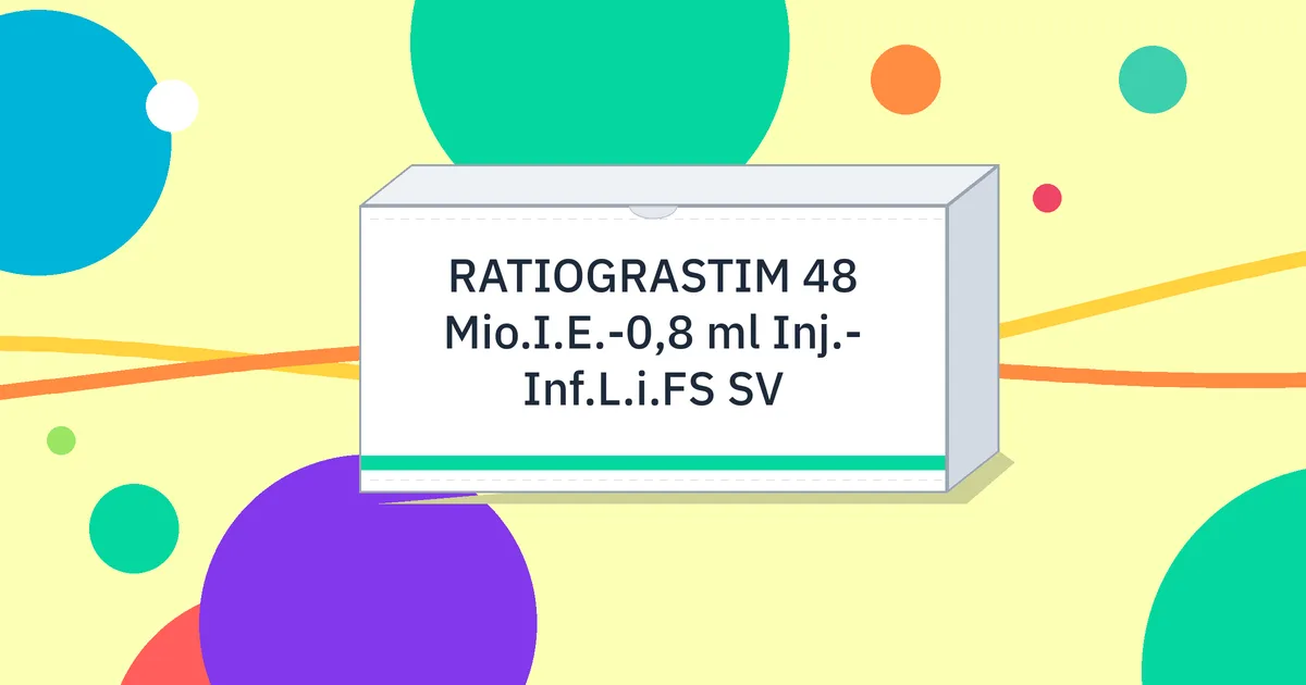 Symbolbild: Packung mit der Aufschrift RATIOGRASTIM 48 Mio.I.E.-0,8 ml Inj.-Inf.L.i.FS SV (PZN 06553036) – Verfügbarkeit und Bezug in Apotheken in Frankfurt am Main