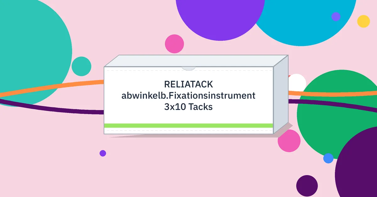 Symbolbild: Packung mit der Aufschrift RELIATACK abwinkelb.Fixationsinstrument 3x10 Tacks (PZN 18258526) – Verfügbarkeit und Bezug in Apotheken in Frankfurt am Main