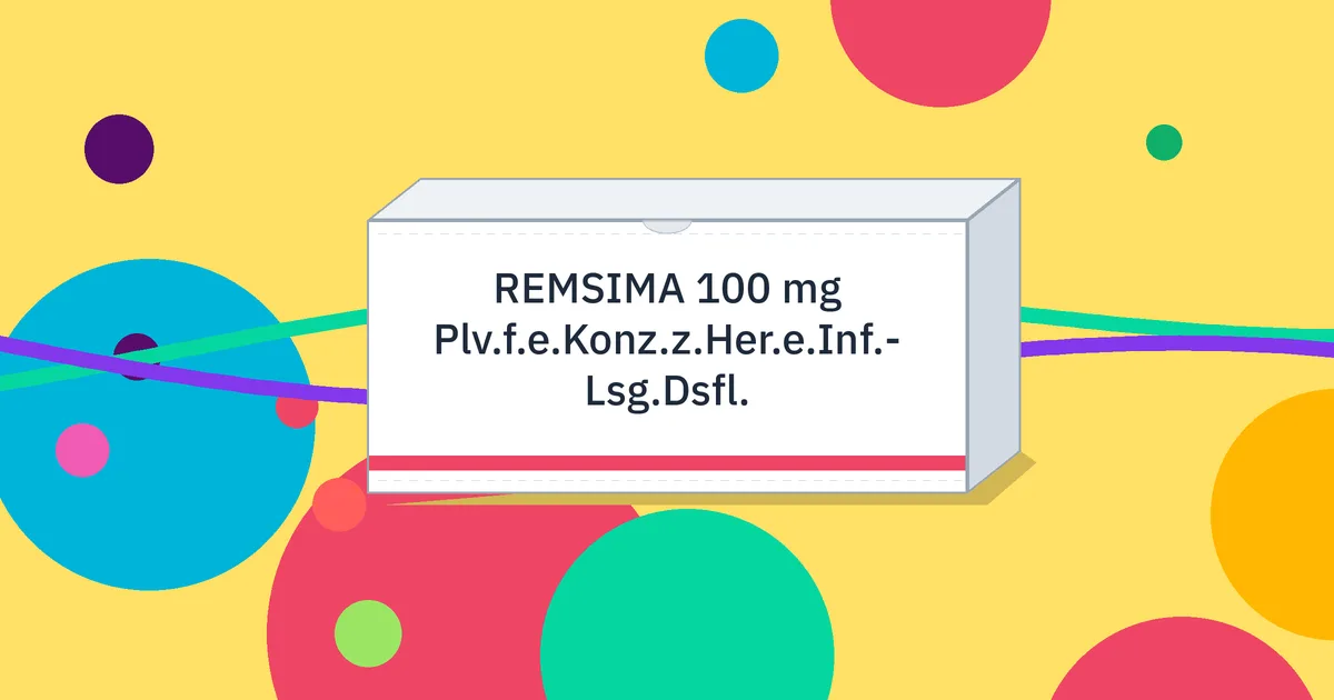Symbolbild: Packung mit der Aufschrift REMSIMA 100 mg Plv.f.e.Konz.z.Her.e.Inf.-Lsg.Dsfl. (PZN 11027982) – Verfügbarkeit und Bezug in Apotheken in Frankfurt am Main