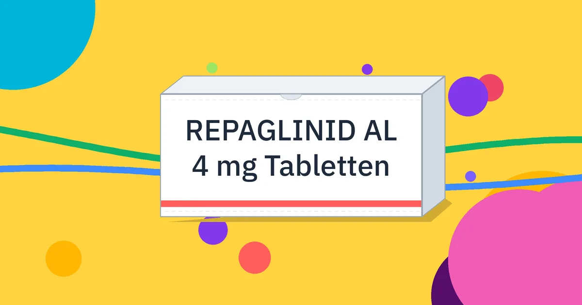 Symbolbild: Packung mit der Aufschrift REPAGLINID AL 4 mg Tabletten (PZN 05875275) – Verfügbarkeit und Bezug in Apotheken in Frankfurt am Main