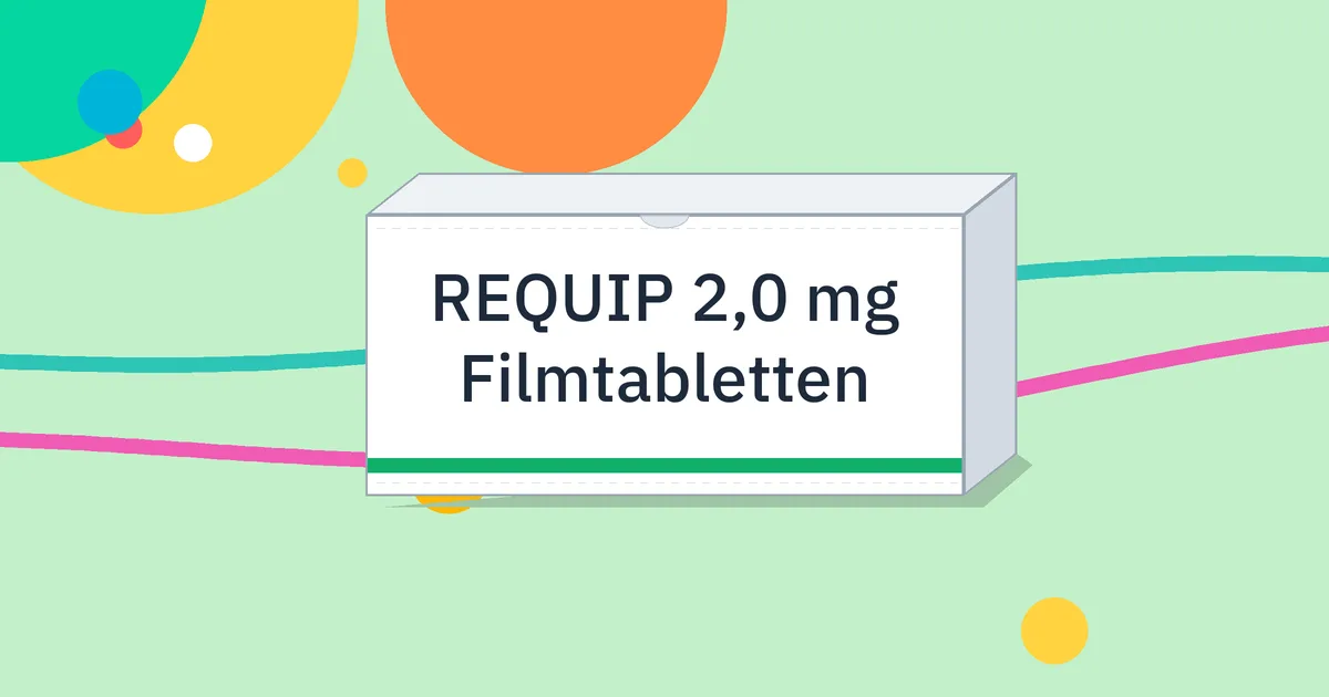 Symbolbild: Packung mit der Aufschrift REQUIP 2,0 mg Filmtabletten (PZN 01995752) – Verfügbarkeit und Bezug in Apotheken in Frankfurt am Main