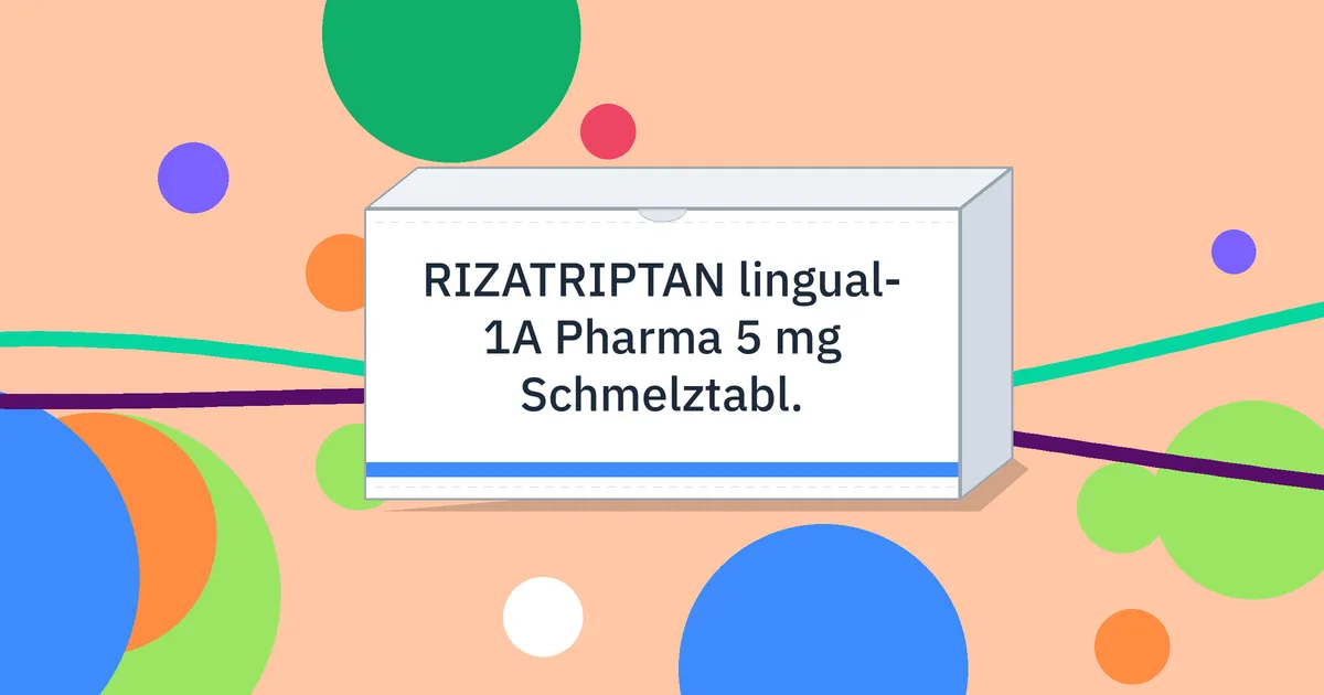Symbolbild: Packung mit der Aufschrift RIZATRIPTAN lingual-1A Pharma 5 mg Schmelztabl. (PZN 00012486) – Verfügbarkeit und Bezug in Apotheken in Frankfurt am Main