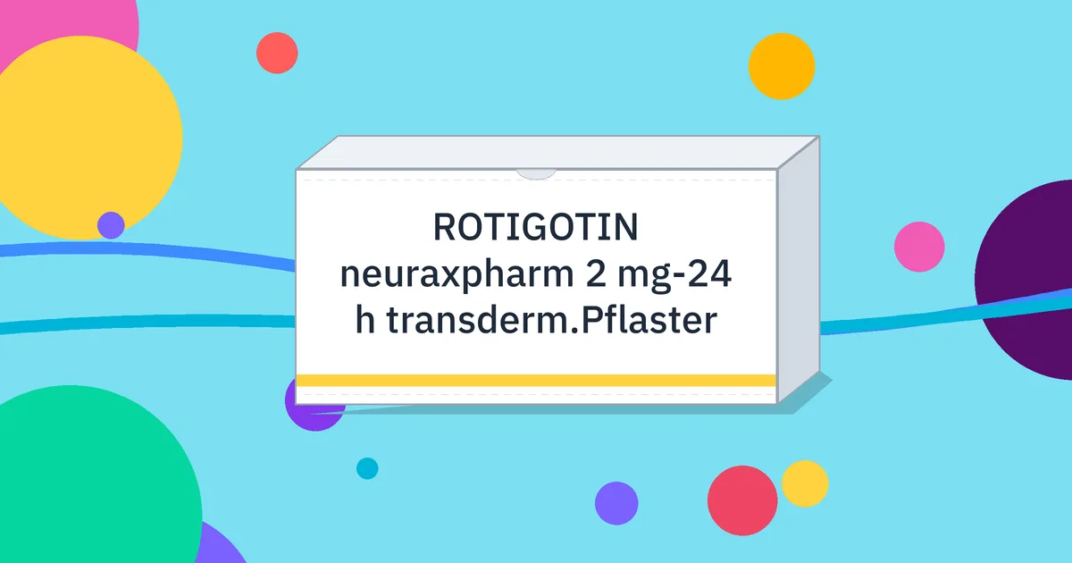 Symbolbild: Packung mit der Aufschrift ROTIGOTIN neuraxpharm 2 mg-24 h transderm.Pflaster (PZN 18369763) – Verfügbarkeit und Bezug in Apotheken in Frankfurt am Main
