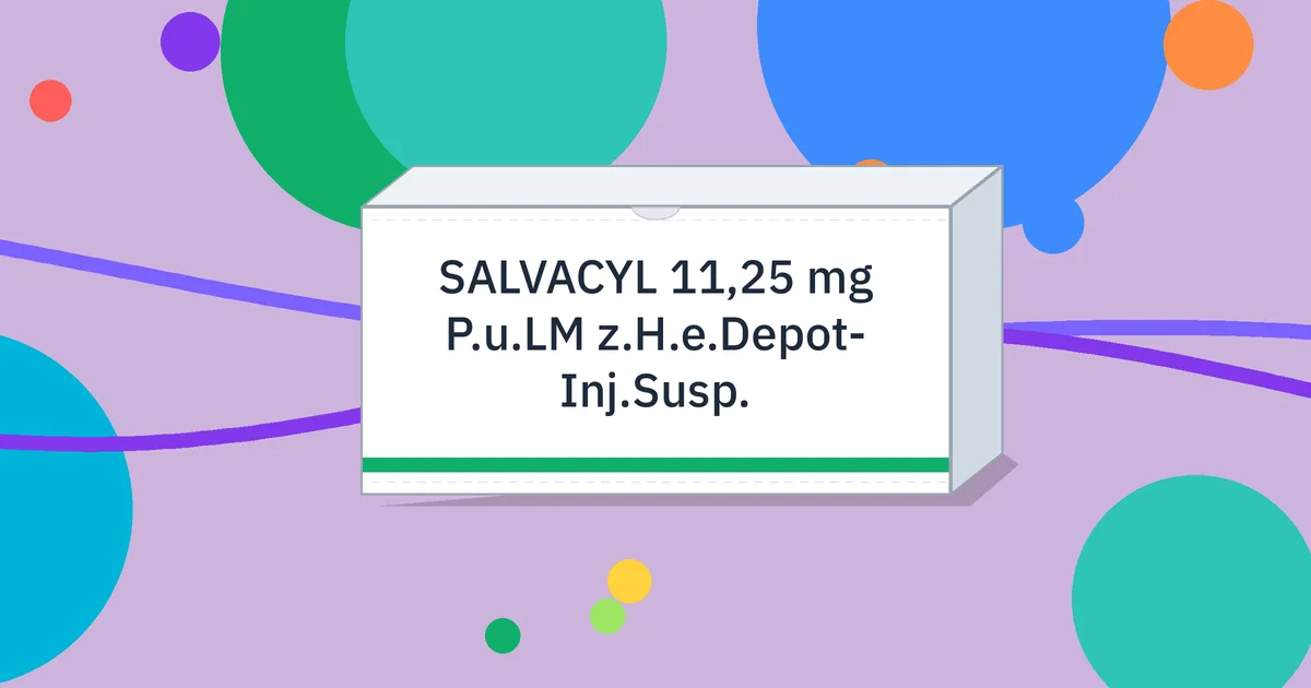 Symbolbild: Packung mit der Aufschrift SALVACYL 11,25 mg P.u.LM z.H.e.Depot-Inj.Susp. (PZN 19135665) – Verfügbarkeit und Bezug in Apotheken in Frankfurt am Main