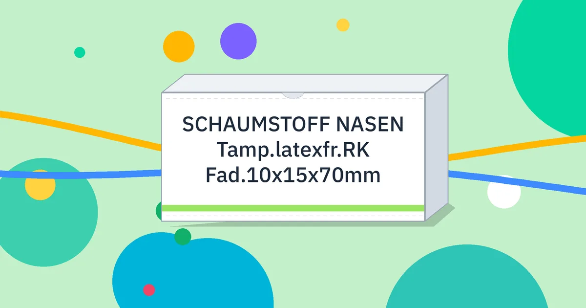 Symbolbild: Packung mit der Aufschrift SCHAUMSTOFF NASEN Tamp.latexfr.RK Fad.10x15x70mm (PZN 16145479) – Verfügbarkeit und Bezug in Apotheken in Frankfurt am Main