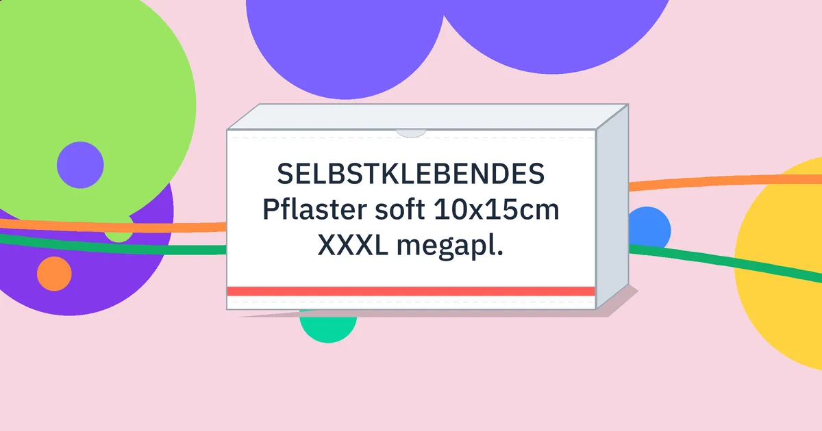 Symbolbild: Packung mit der Aufschrift SELBSTKLEBENDES Pflaster soft 10x15cm XXXL megapl. (PZN 16501603) – Verfügbarkeit und Bezug in Apotheken in Frankfurt am Main