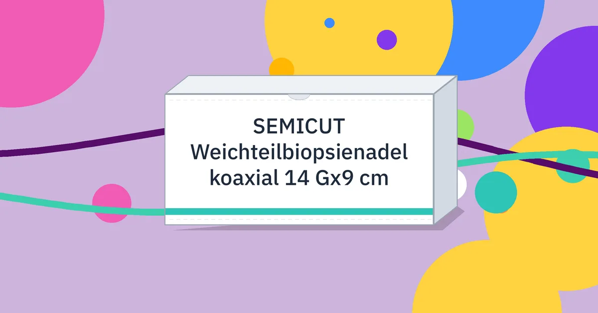 Symbolbild: Packung mit der Aufschrift SEMICUT Weichteilbiopsienadel koaxial 14 Gx9 cm (PZN 19736028) – Verfügbarkeit und Bezug in Apotheken in Frankfurt am Main